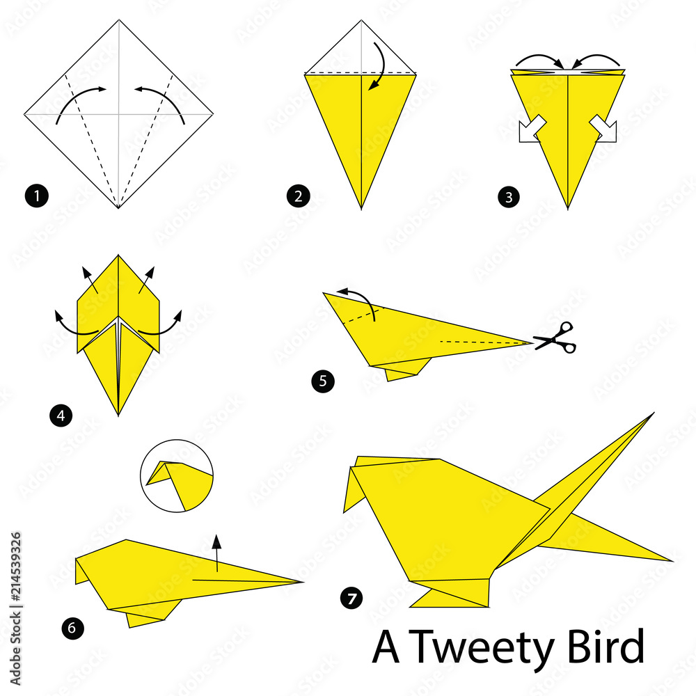 step by step instructions how to make origami A Bird Stock Vector ...