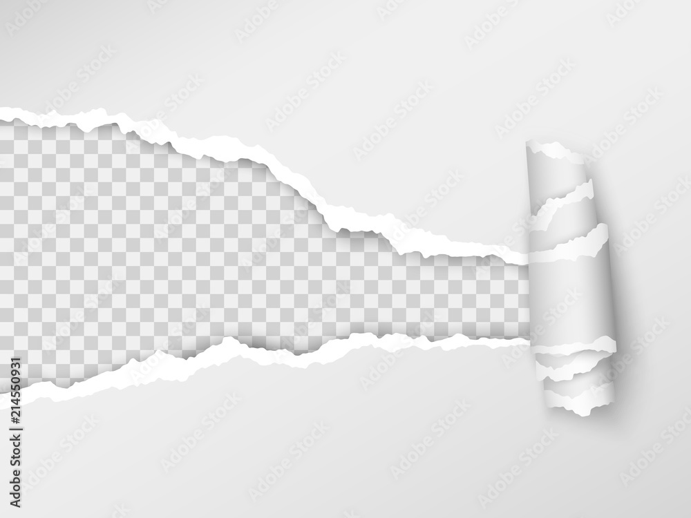 Torn paper. Realistic hole in the sheet of paper on a transparent ...