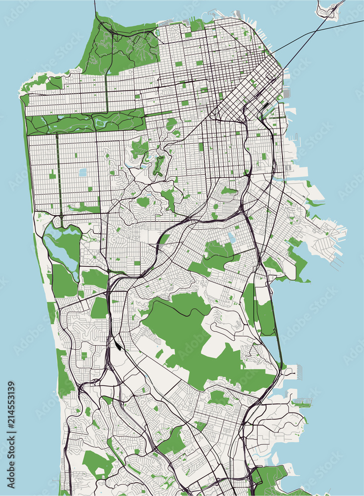 map of the city of San Francisco, USA Stock Vector | Adobe Stock