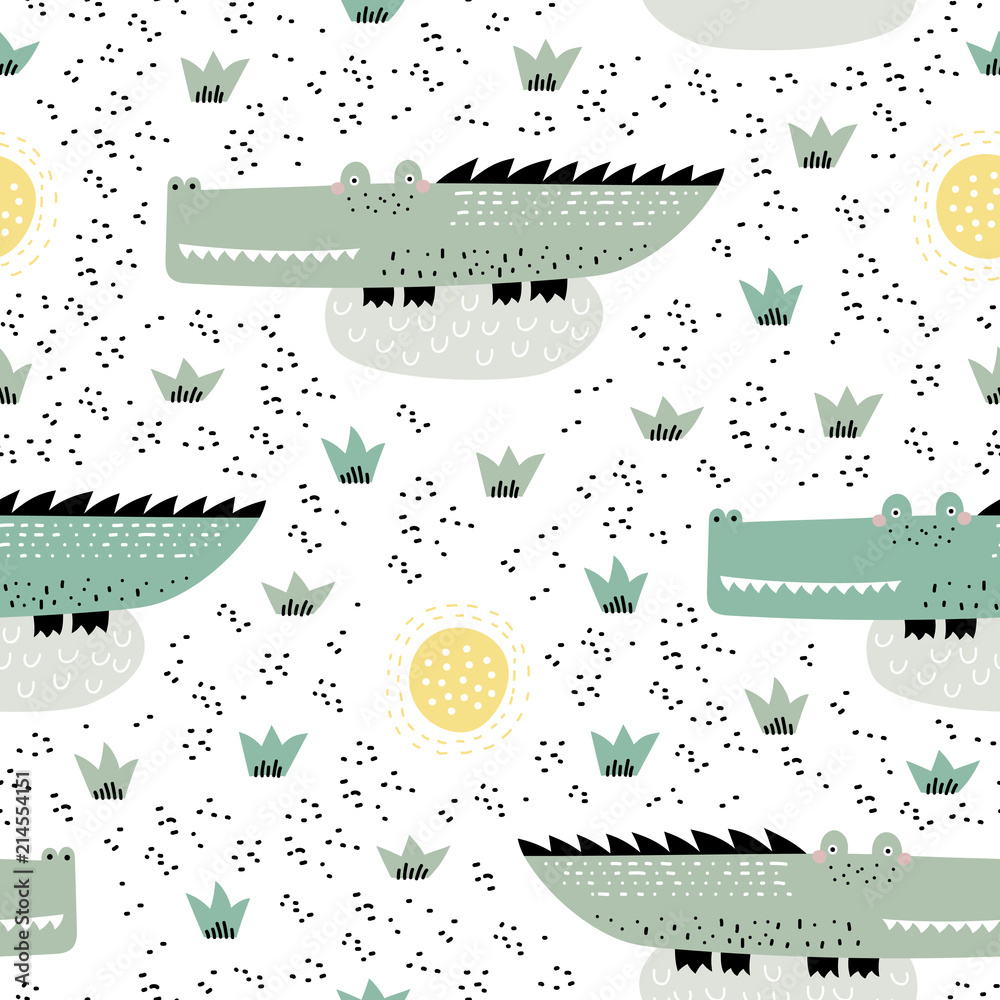 Vector seamless pattern with alligators. Perfect for kids fabric ...