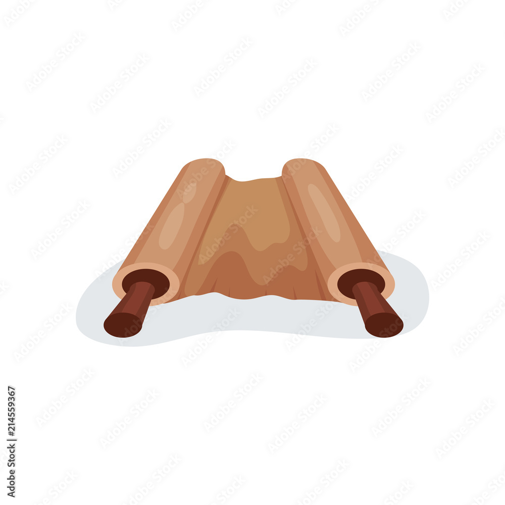 Flat vector icon of open Torah scroll. Old Jewish paper with sacred ...