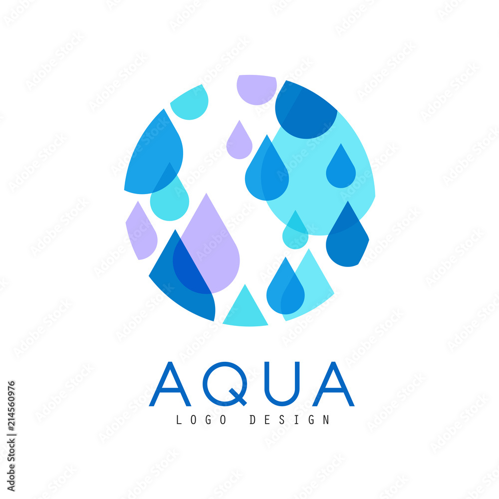 Aqua logo design, brand identity template with blue water drops ...