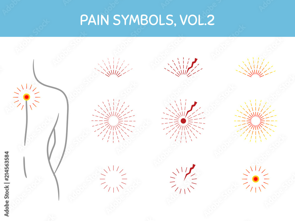 Set of pain markers for illustrations, medical and healthcare themed ...