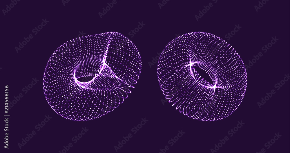 Torus. Object with dots. Molecular grid. Technology style with particle ...