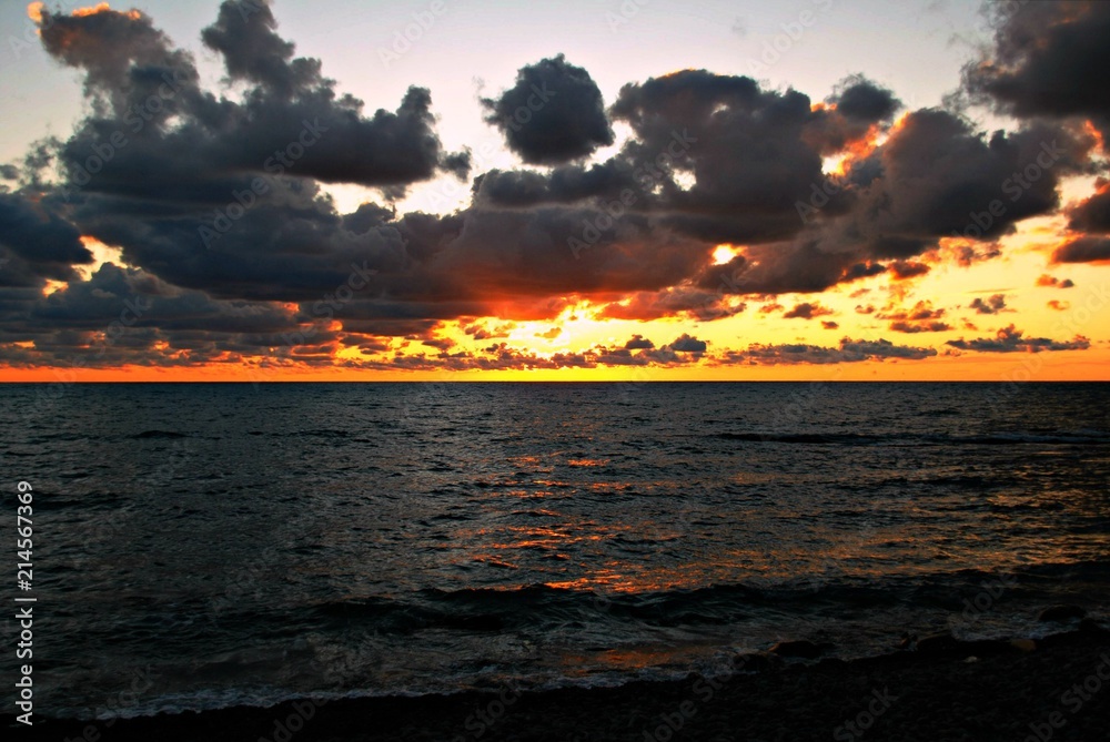 beautiful bright orange sunset on the sea, sea sunsets, warmth, end of ...