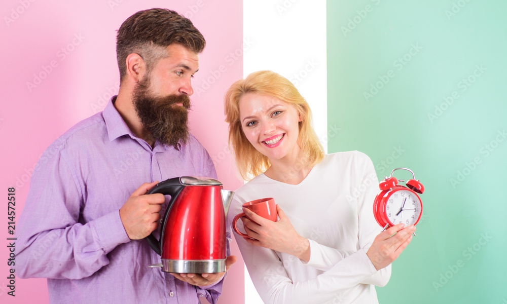 Spending good morning together. Electric kettle boils water very ...