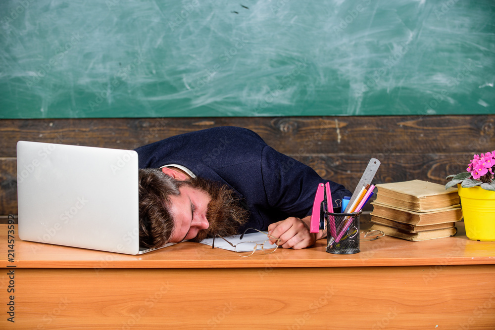 Life of teacher exhausting. Fall asleep at work. Educators more ...