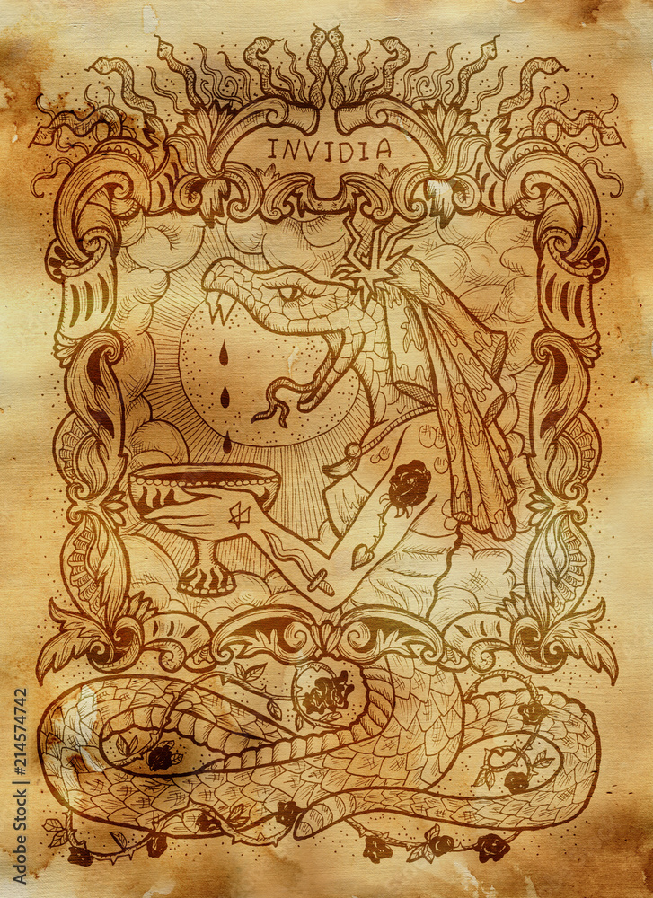 Envy. Latin word Invidia means Jealousy. Seven deadly sins concept on ...