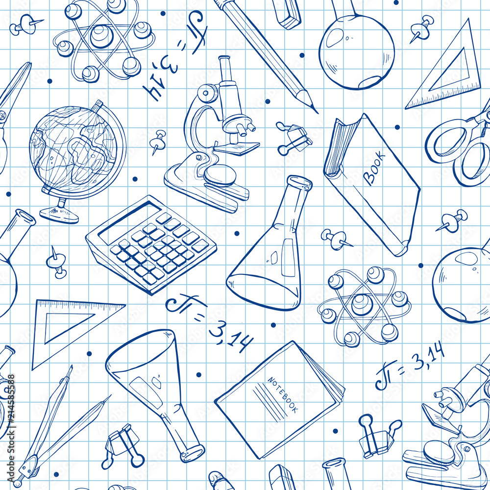School doodle background. Vector seamless pattern from school elements ...