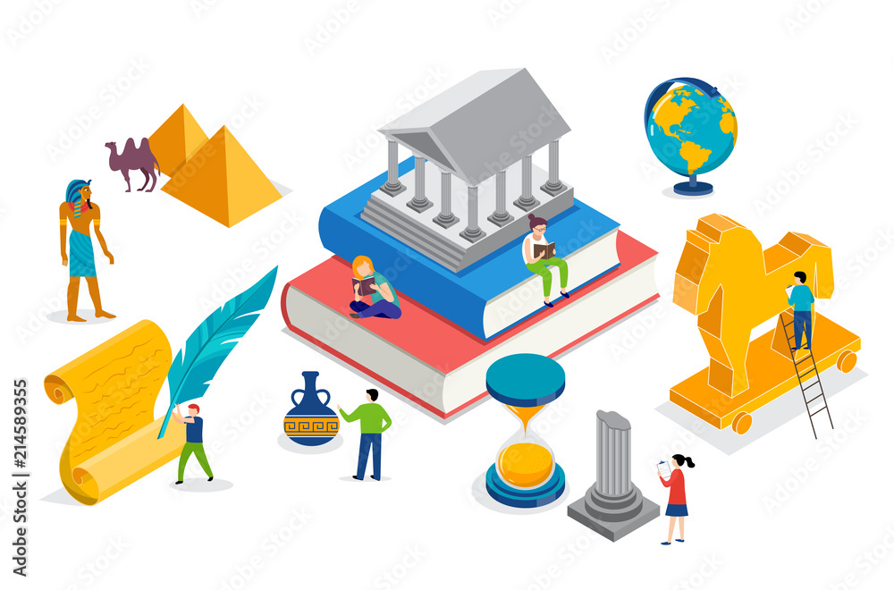 History class, school, college lesson. Vector isometric design Stock ...