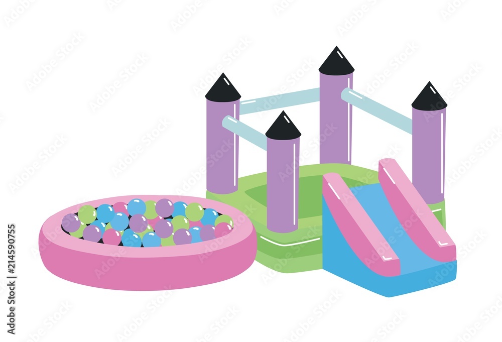 Playground or play area for children with playhouse, slide and ball pit ...