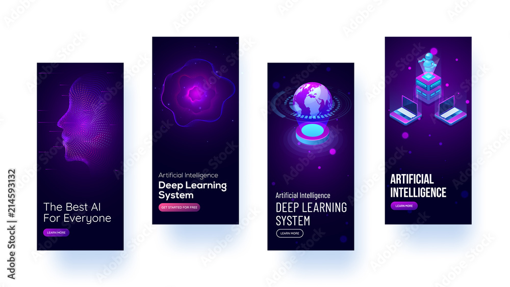 Augmented Reality (AR) concept based web template design with isometric ...