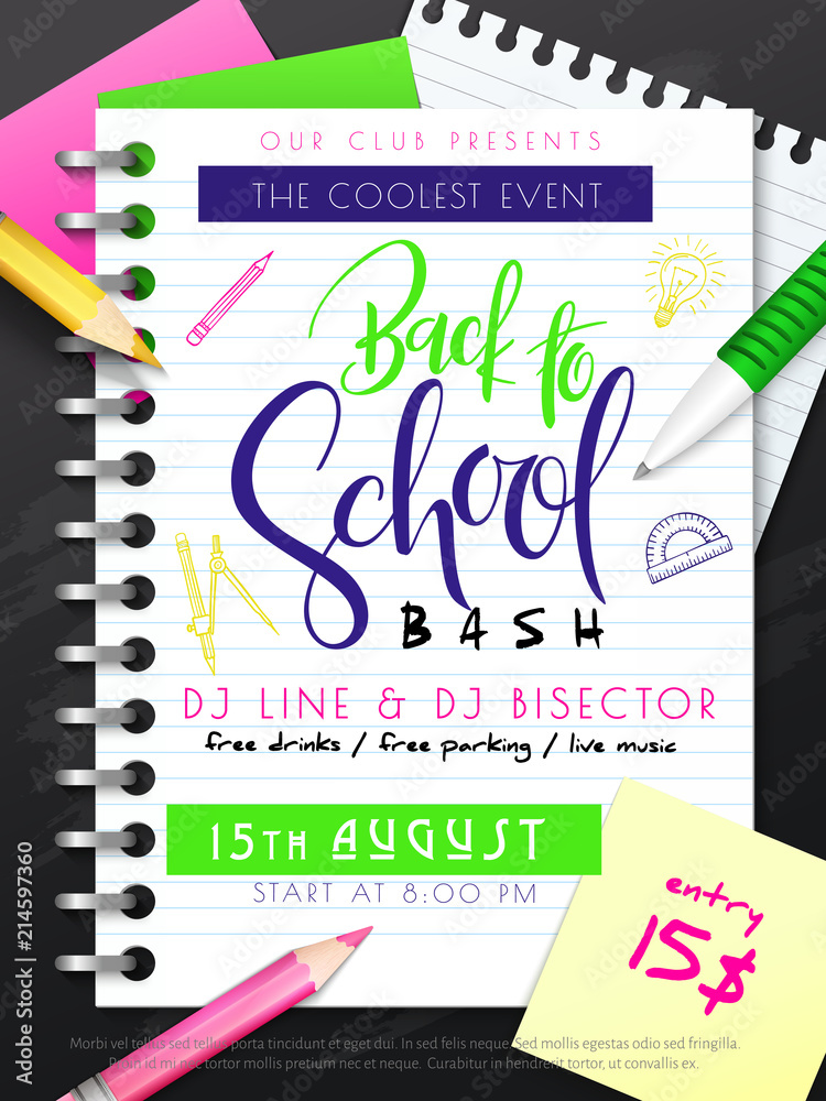 Vector illustration with design template for Back to school event ...