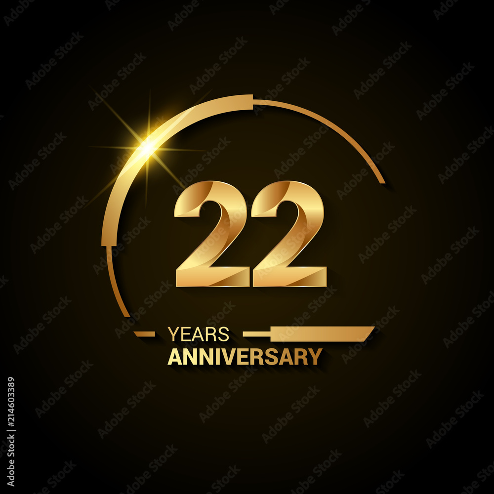 22 Years Anniversary Celebration Logotype. Golden Elegant Vector ...