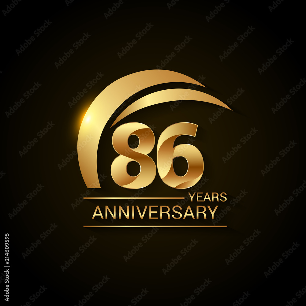 86 Years Anniversary Celebration Logotype. Golden Elegant Vector ...