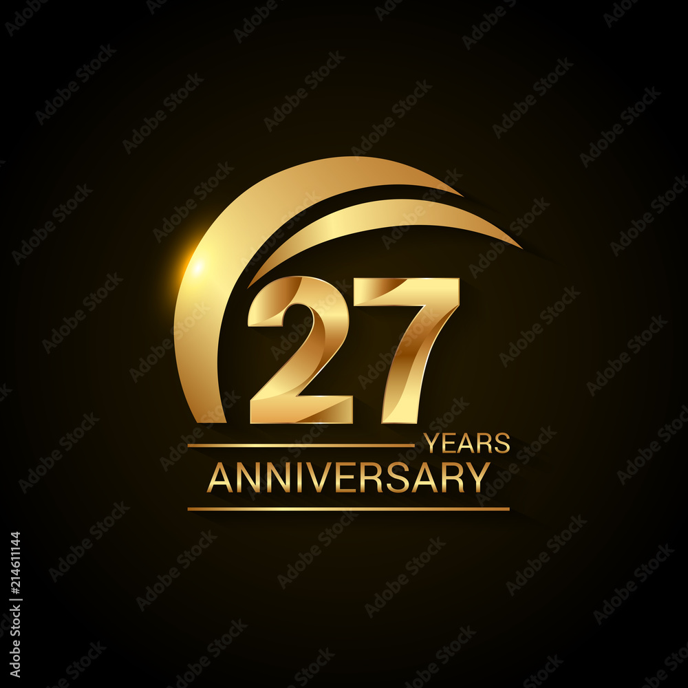 27 Years Anniversary Celebration Logotype. Golden Elegant Vector ...
