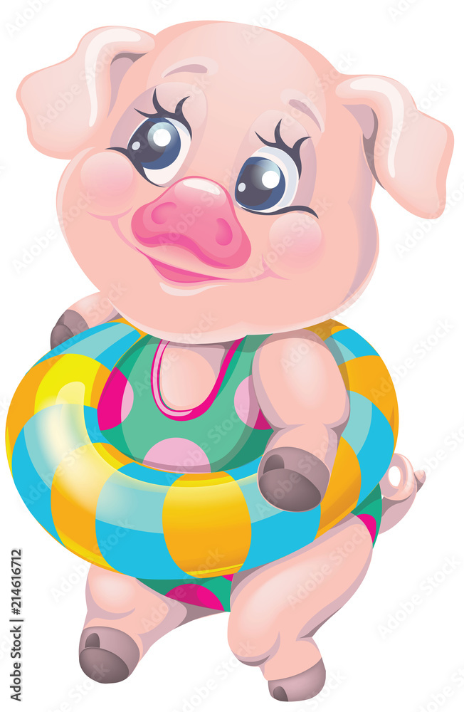 vector clipart cartoon character pig in a swimsuit Stock Vector | Adobe ...