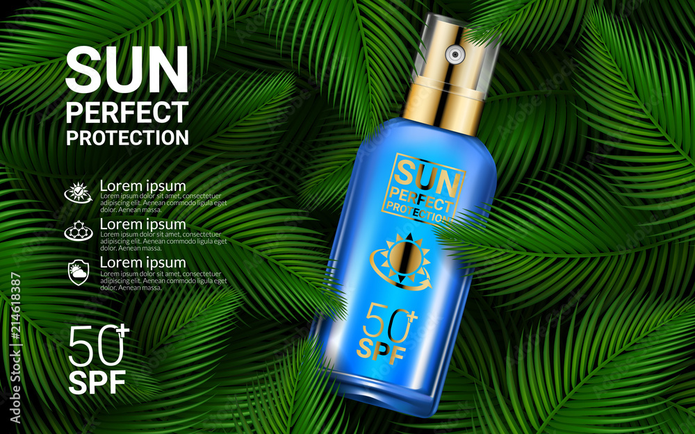 Sunscreen Spray Sun Protection Cosmetics Product Ads. Sunblock 3D ...