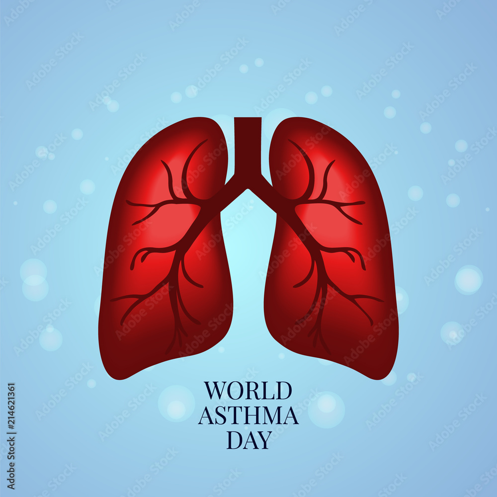 Asthma awareness poster with lungs on bubble textured blue background ...