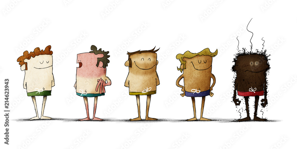 types of skin under the effects of the sun. five people with different ...