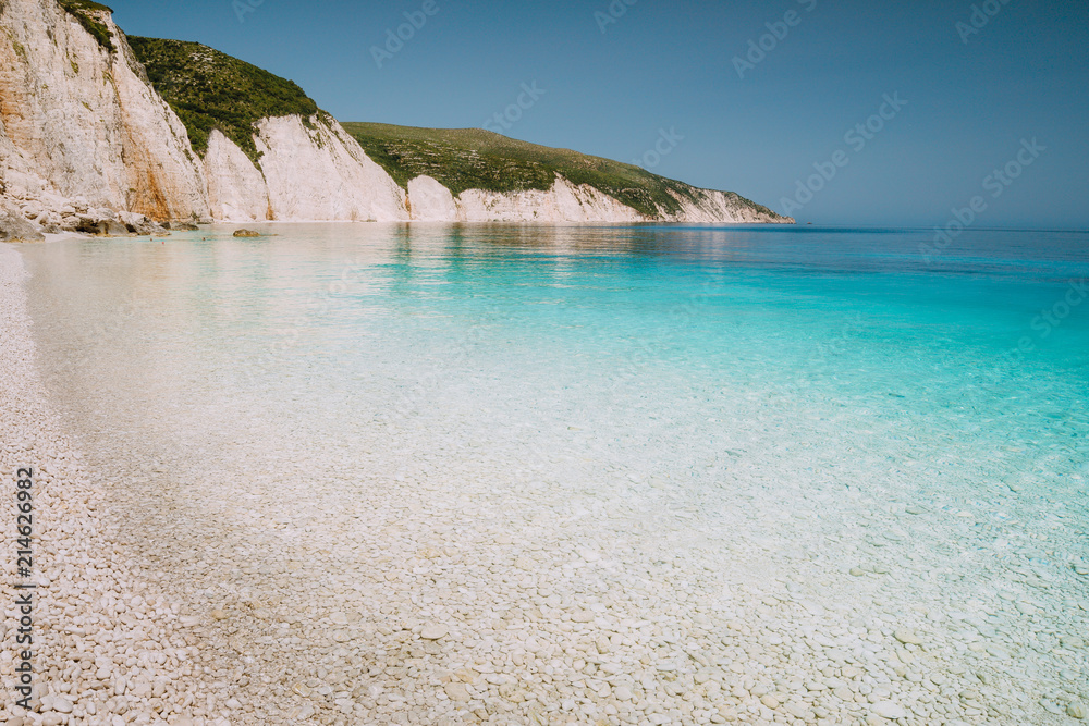 Fteri beach in Kefalonia Island, Greece. One of the most beautiful ...