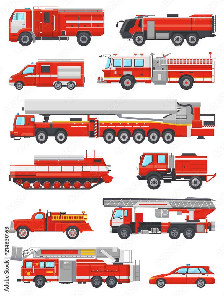 Fire engine vector firefighting emergency vehicle or red firetruck with ...