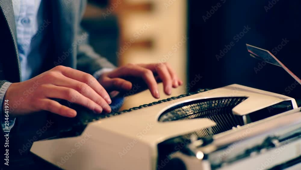 Close up of the typewriter on which the text is typed. Learning concept ...