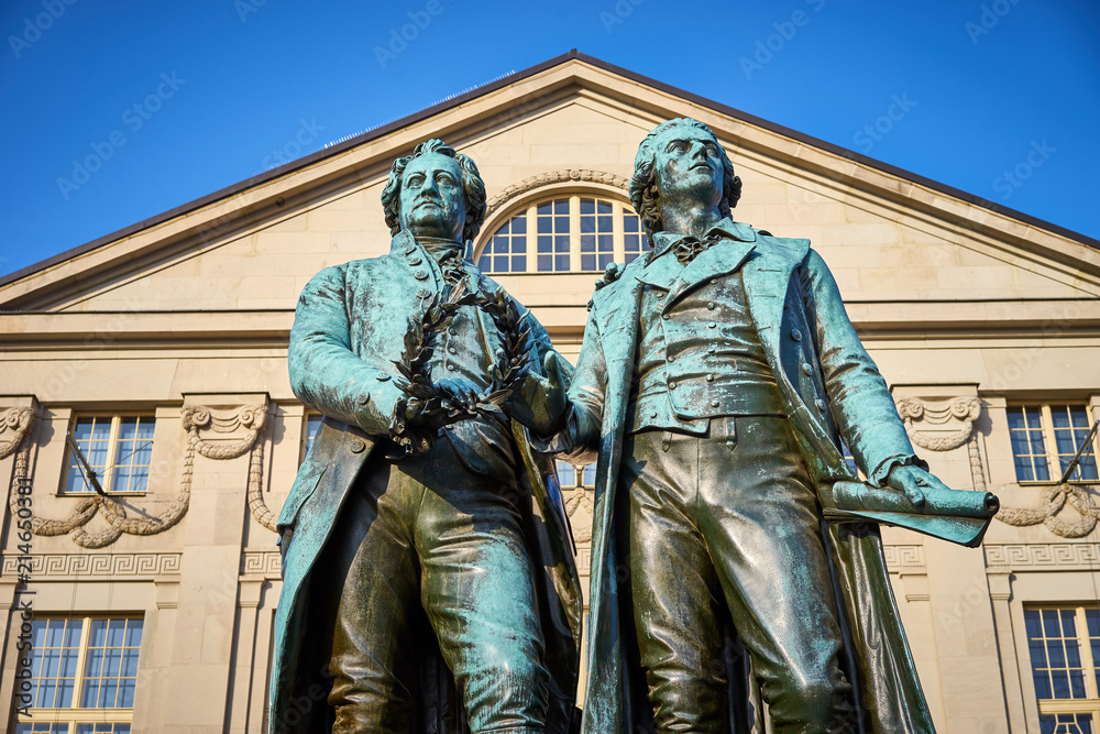 Famous sculpture of Goethe and Schiller in the city of Weimar in ...