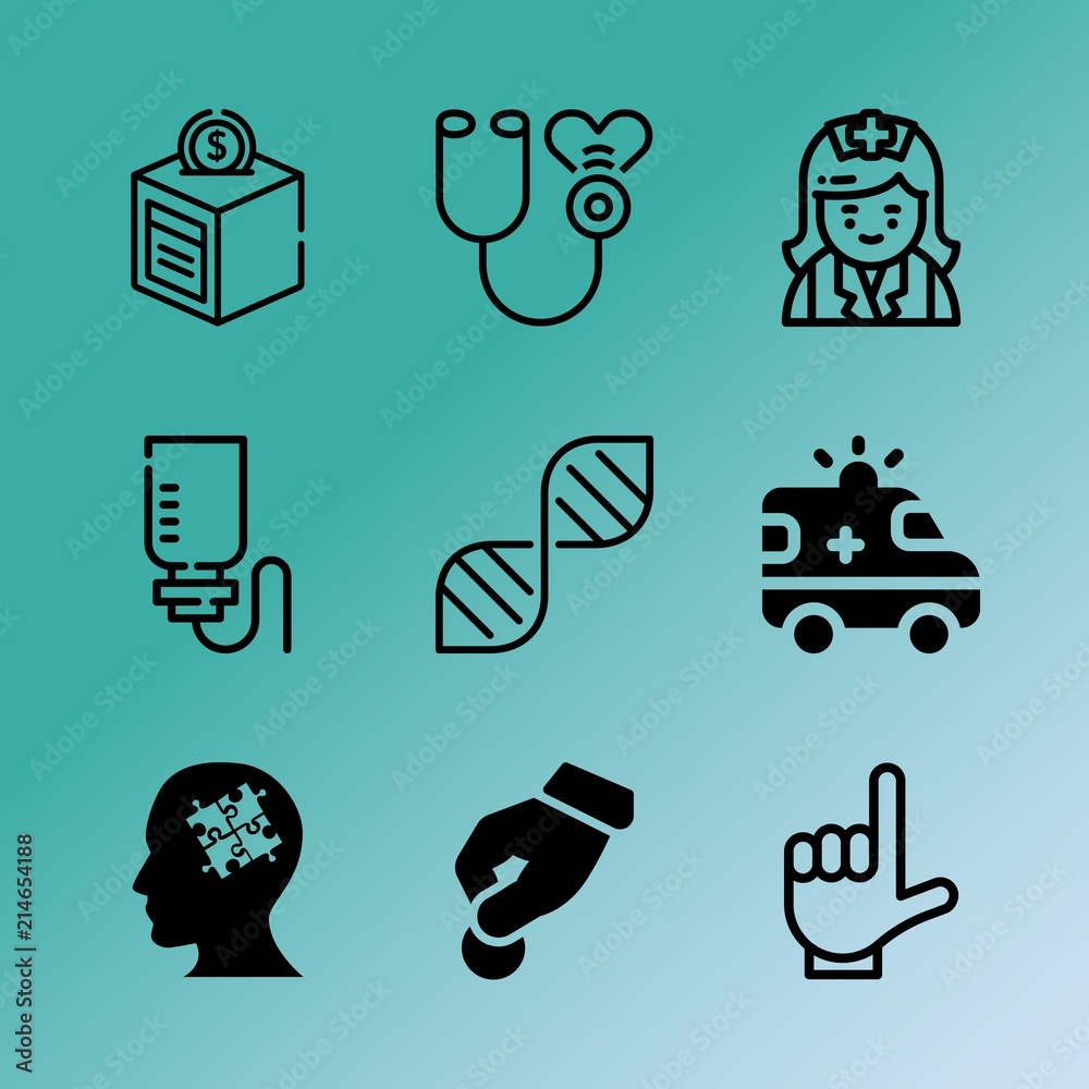 Vector icon set about medicine with 9 icons related to doctor, object ...