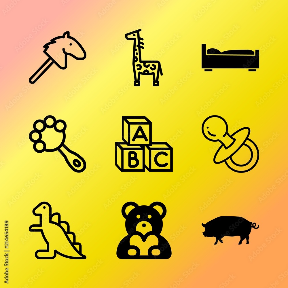 Vector icon set about baby with 9 icons related to pork, teddy, boy ...