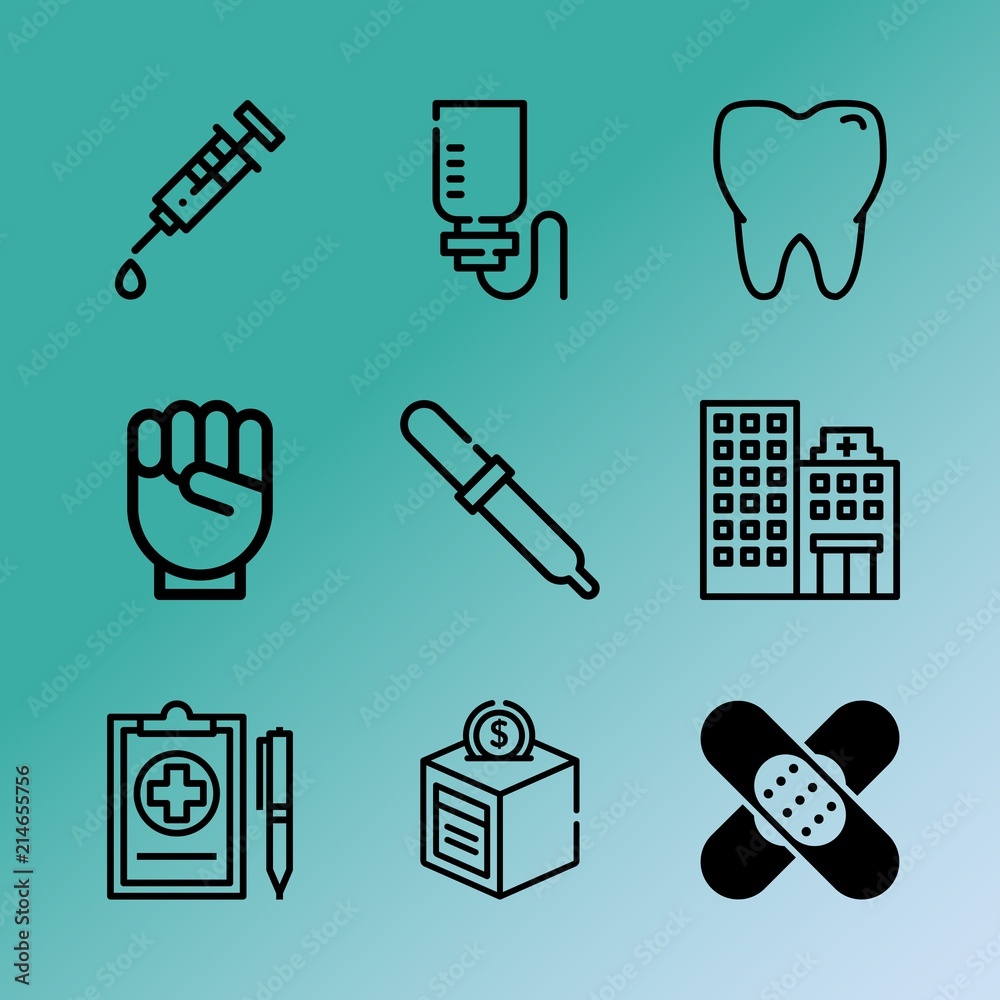 Vector icon set about medicine with 9 icons related to medication ...