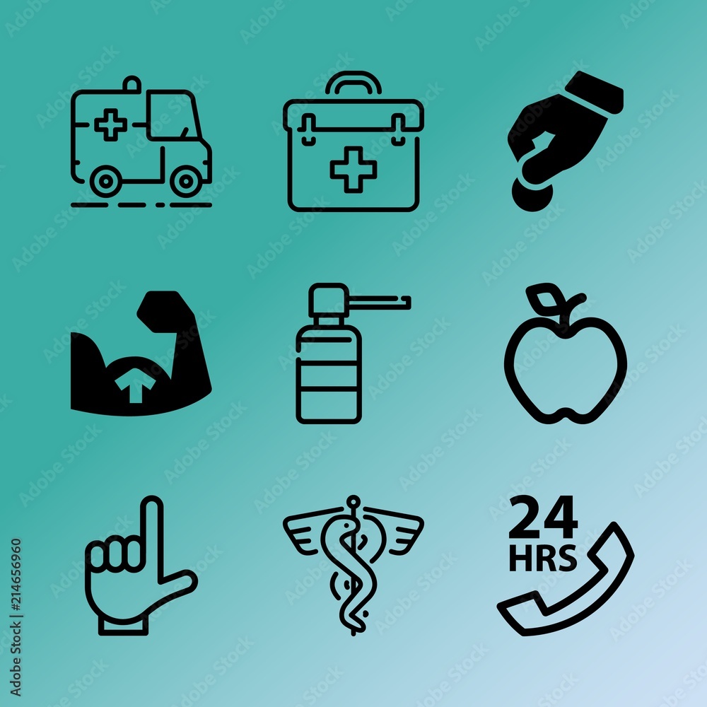 Vector icon set about medicine with 9 icons related to aspirin ...