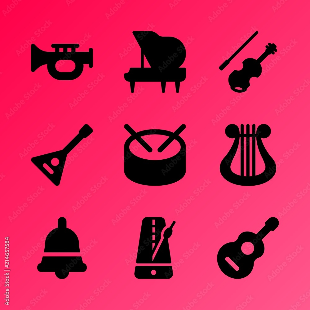 Vector icon set about music instruments with 9 icons related to band ...