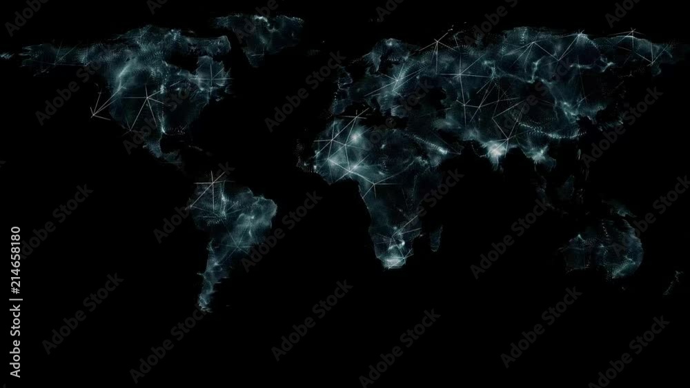 Digital world map animation, seamless loop. Animation of technological ...