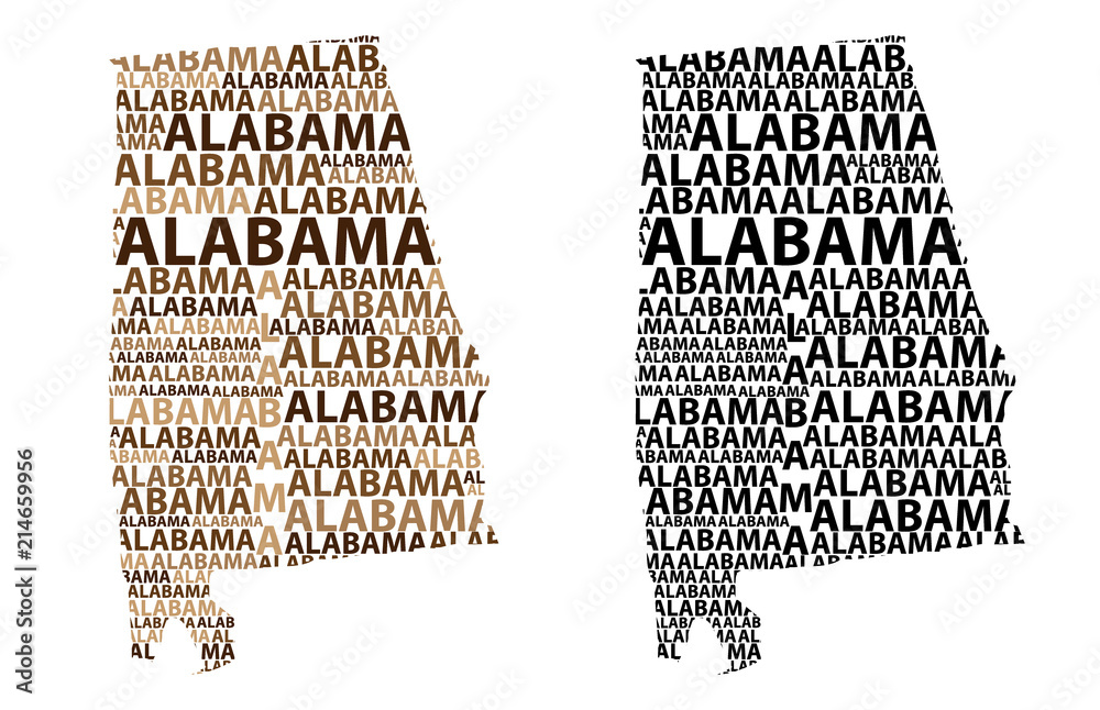Sketch Alabama (United States of America) letter text map, Alabama map ...
