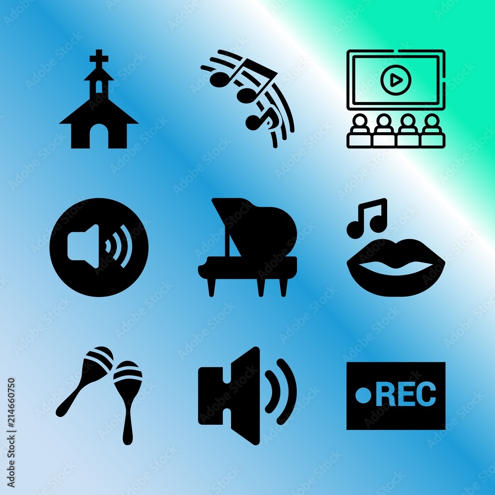 Vector icon set about music with 9 icons related to square, bass, notes ...