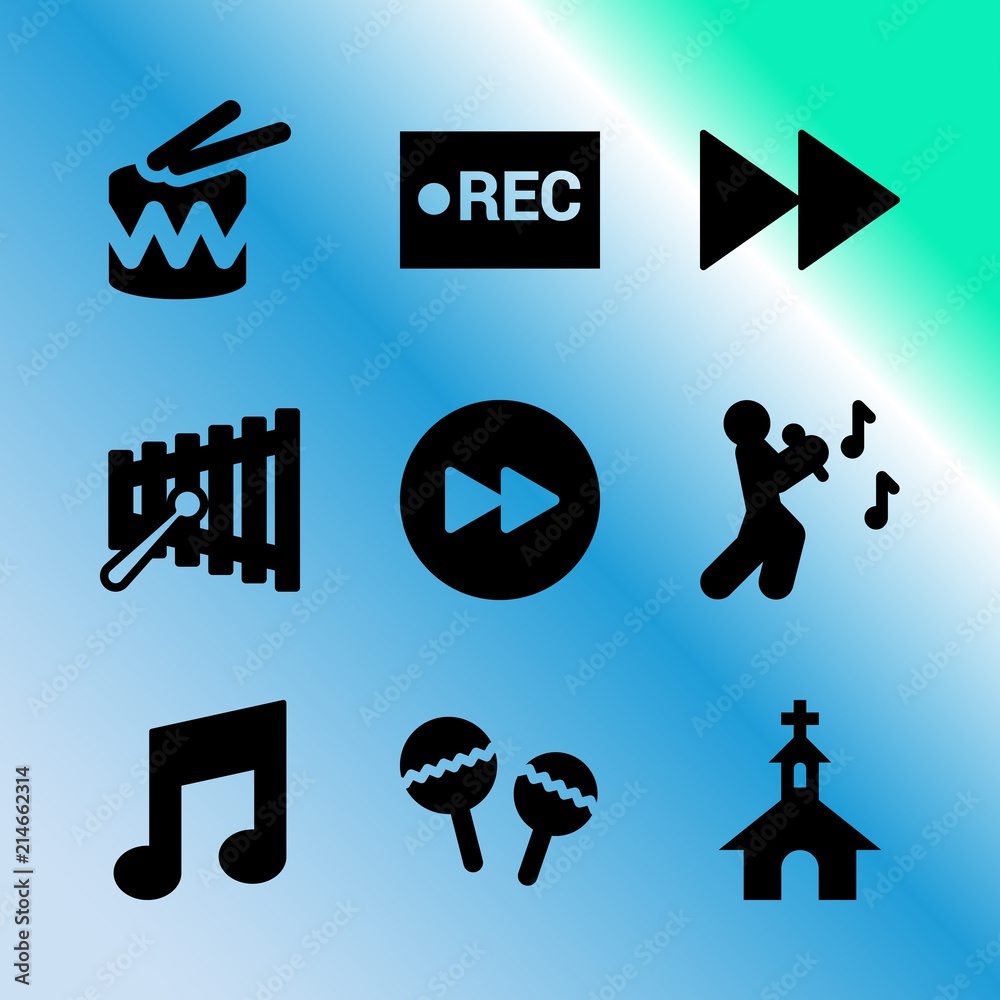 Vector icon set about music with 9 icons related to musician, catholic ...