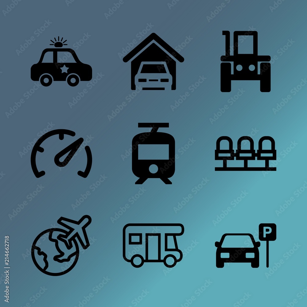 Vector icon set about transport with 9 icons related to patrol, door ...