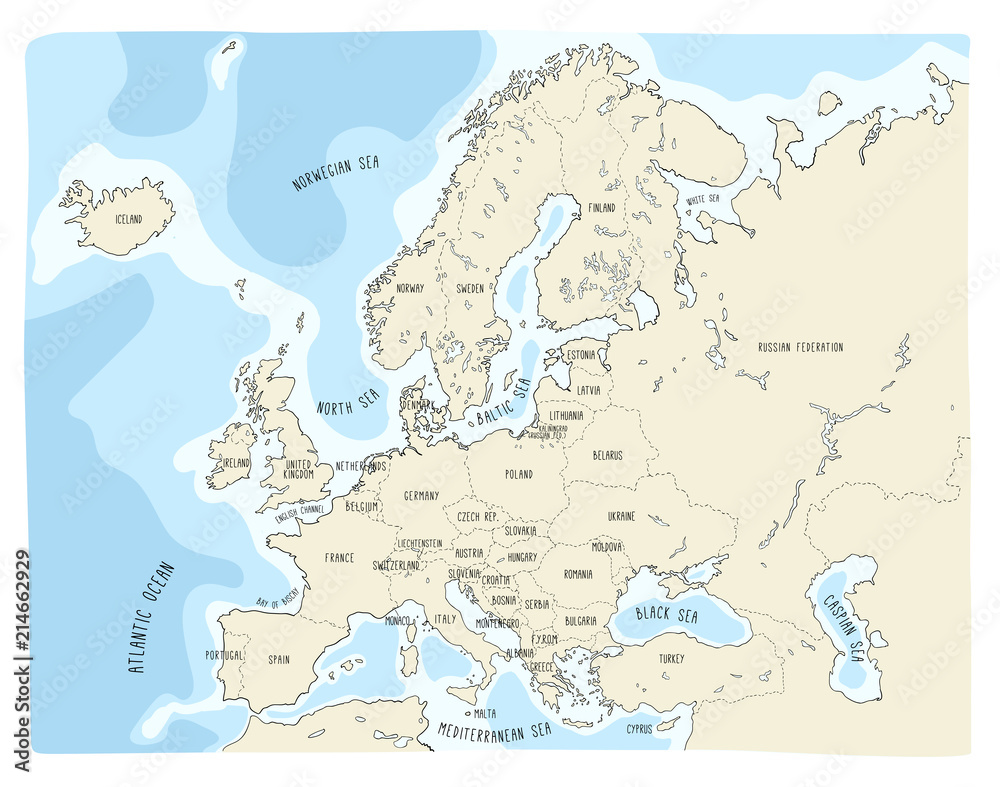 Plakat colorful hand drawn vector map of Europe #214662929 - Mapa ... Plakat colorful hand drawn vector map of Europe #214662929 - Mapa ...