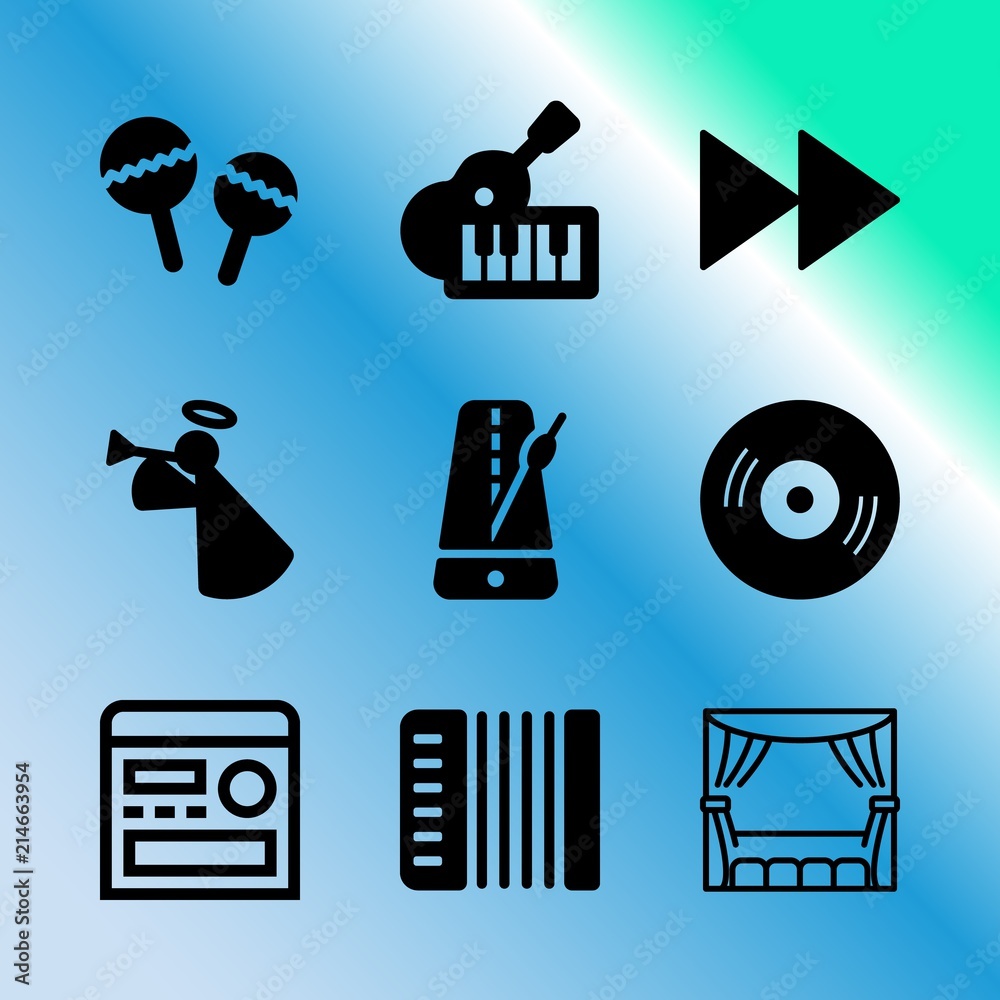 Vector icon set about music with 9 icons related to icon, shiny, cornet ...
