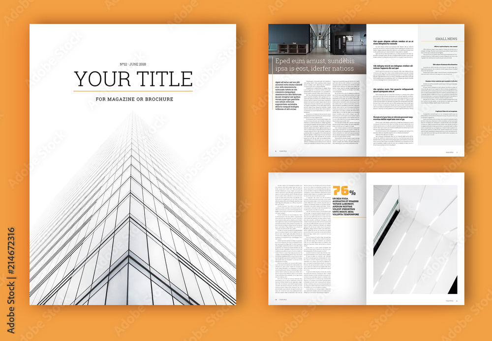 Magazine or Brochure Layout with Orange Accents Stock Template | Adobe ...