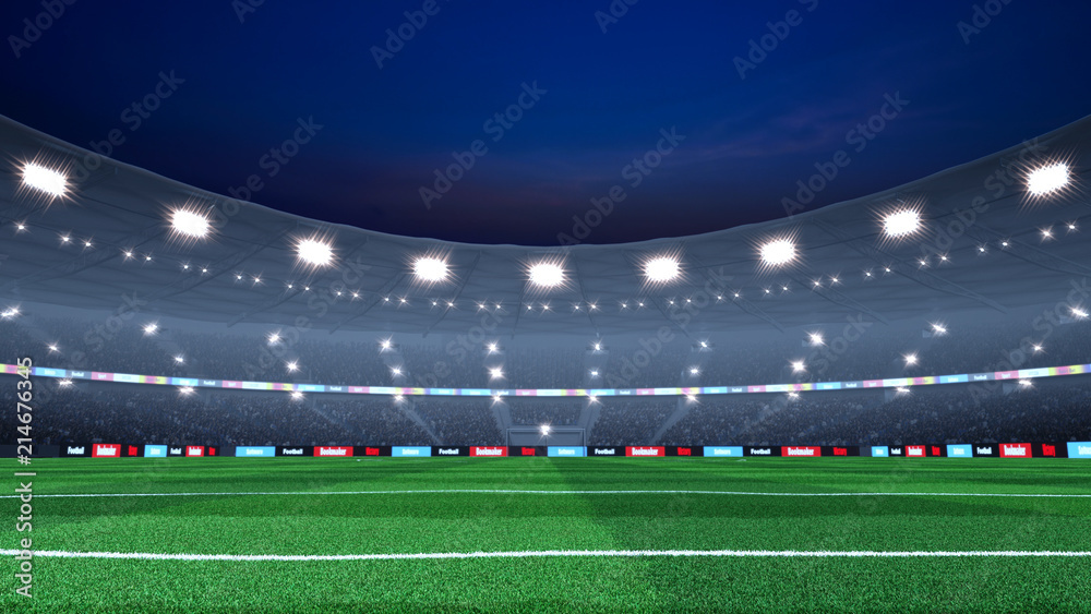 Professional evening soccer stadium background. Stadium and crowd are ...