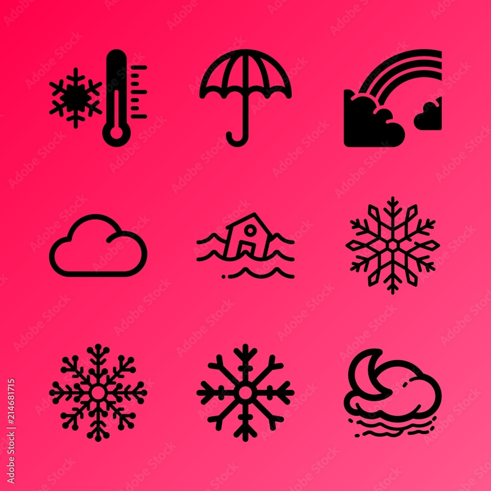Vector icon set about weather with 9 icons related to air, wet, day ...
