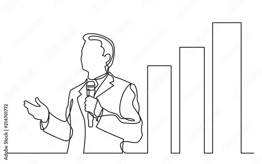 continuous line drawing of business presentation - business coach ...