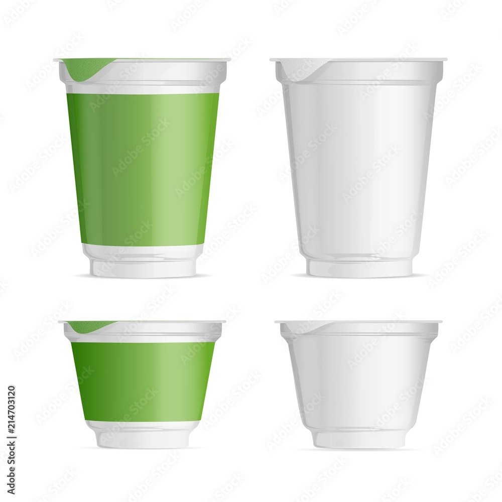 set of plastic Cup Layouts, food packaging for yogurt and jams Stock ...