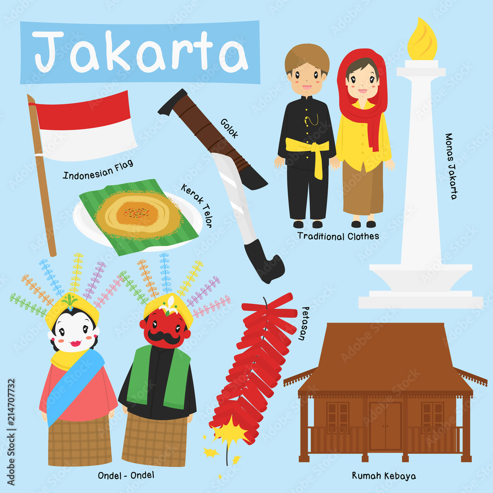Indonesia, Jakarta vector collection. Jakarta traditional cultural ...