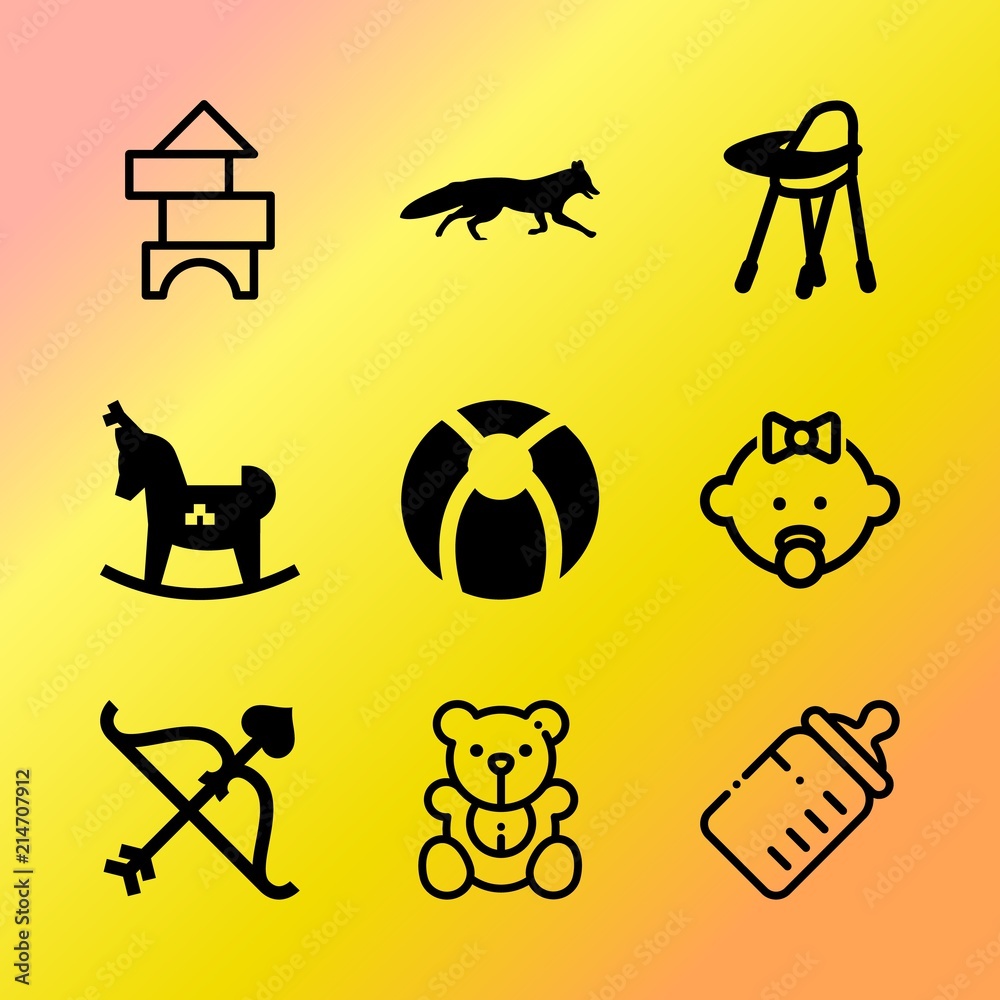 Vector icon set about baby with 9 icons related to amur, one, bow, farm ...