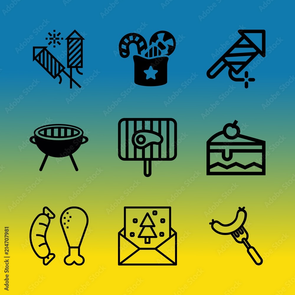 Vector icon set about birthday party with 9 icons related to display ...