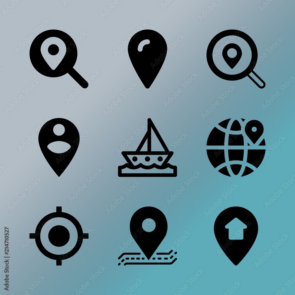 Vector icon set about location with 9 icons related to center, distance ...