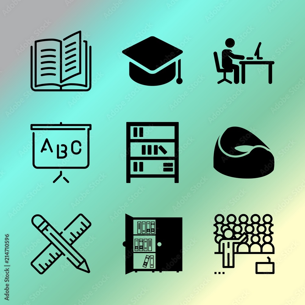 Vector icon set about education with 9 icons related to youth, playing ...